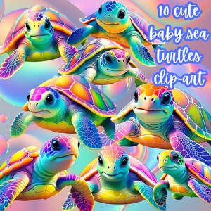 Digital File-12 Cute Rainbow Baby Sea Turtles Png Clipart. Make Your ...