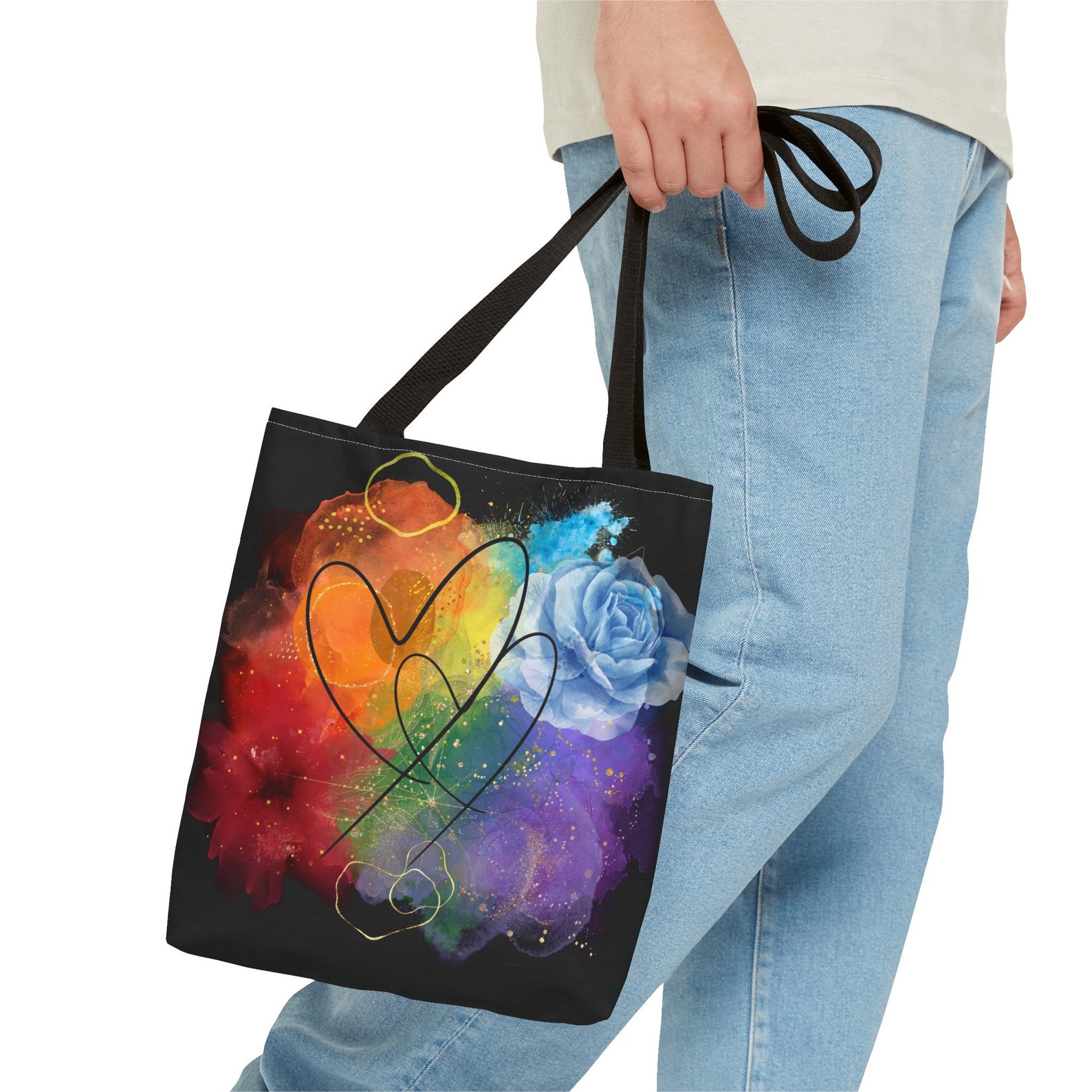Pride Month Rainbow Watercolor Flowers and Heart Tote Bag - Etsy