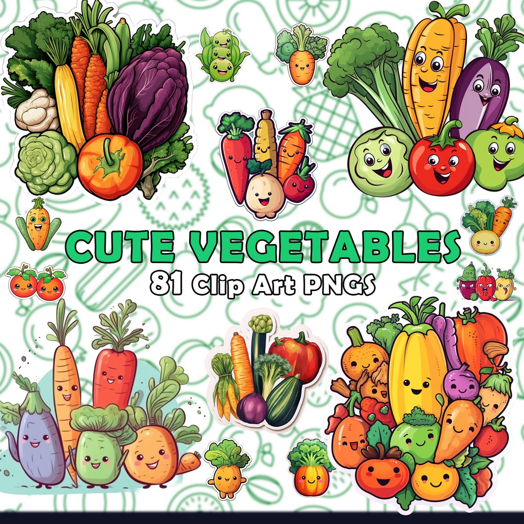 Cute Vegetables Clipart Kawaii Corn Tomato Eggplant Broccoli Radish ...