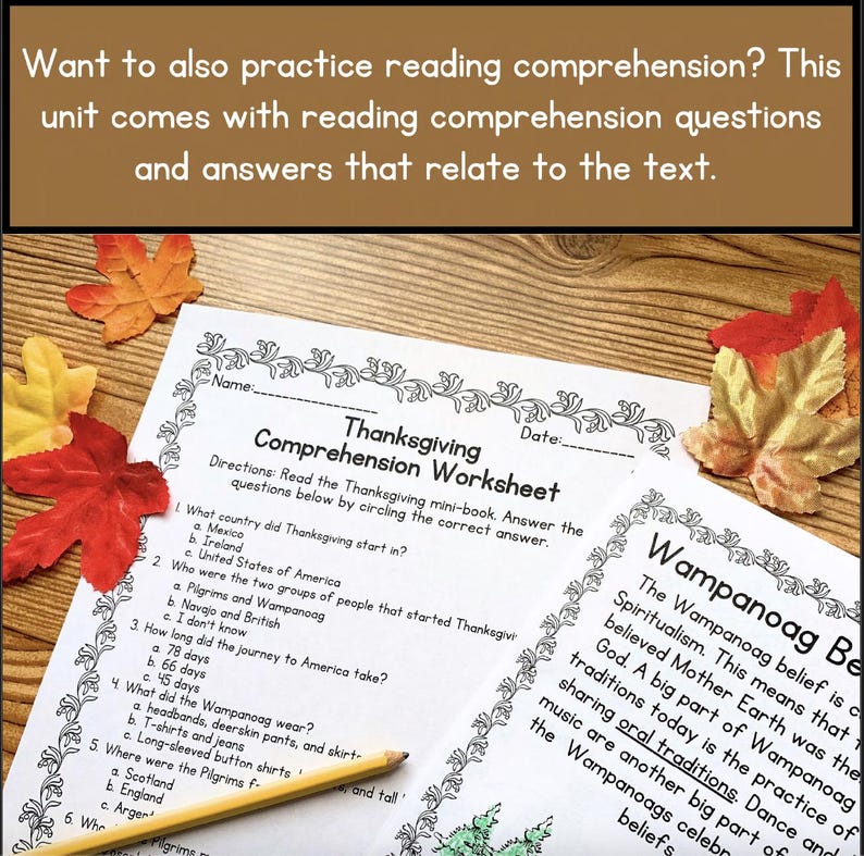 Thanksgiving Homeschool Unit With Reading Comprehension Printables ...