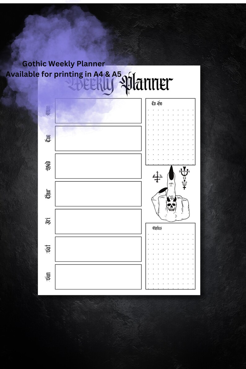 Gothic Weekly Planner Bundle, Undated, A4 & A5 Sizes, Minimal Weekly ...