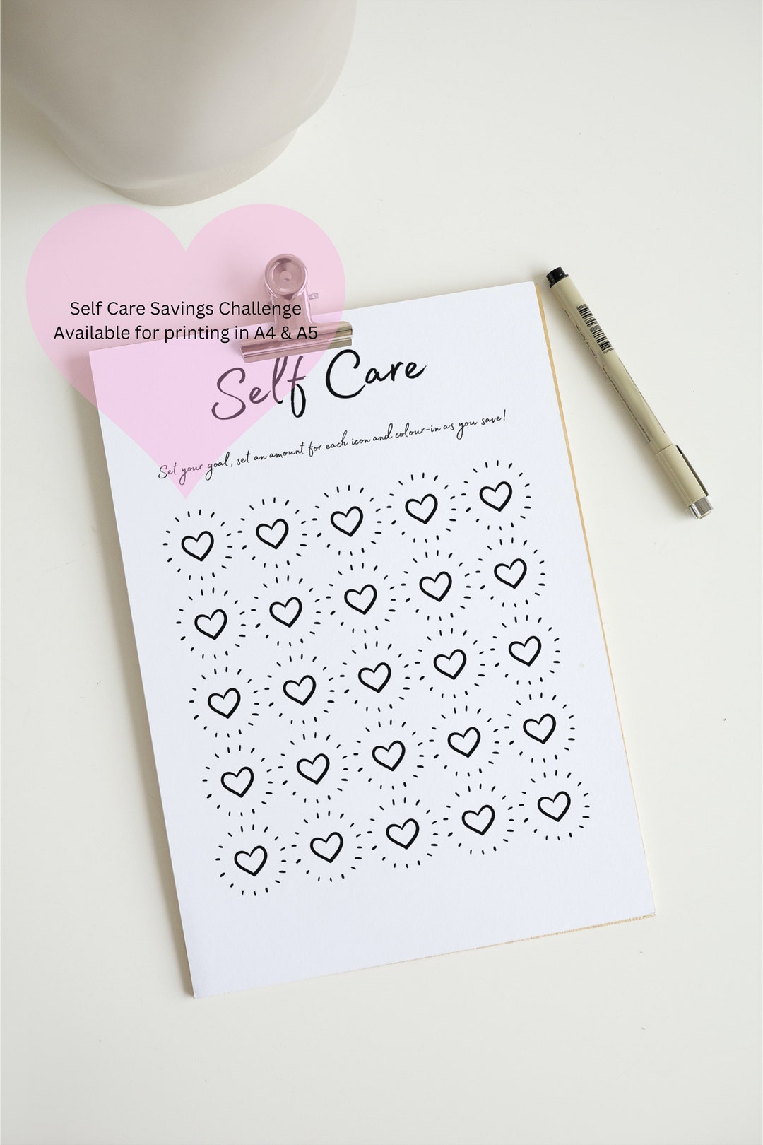 Self Care Savings Challenge Printable PDF A4 & A5 Heart - Etsy