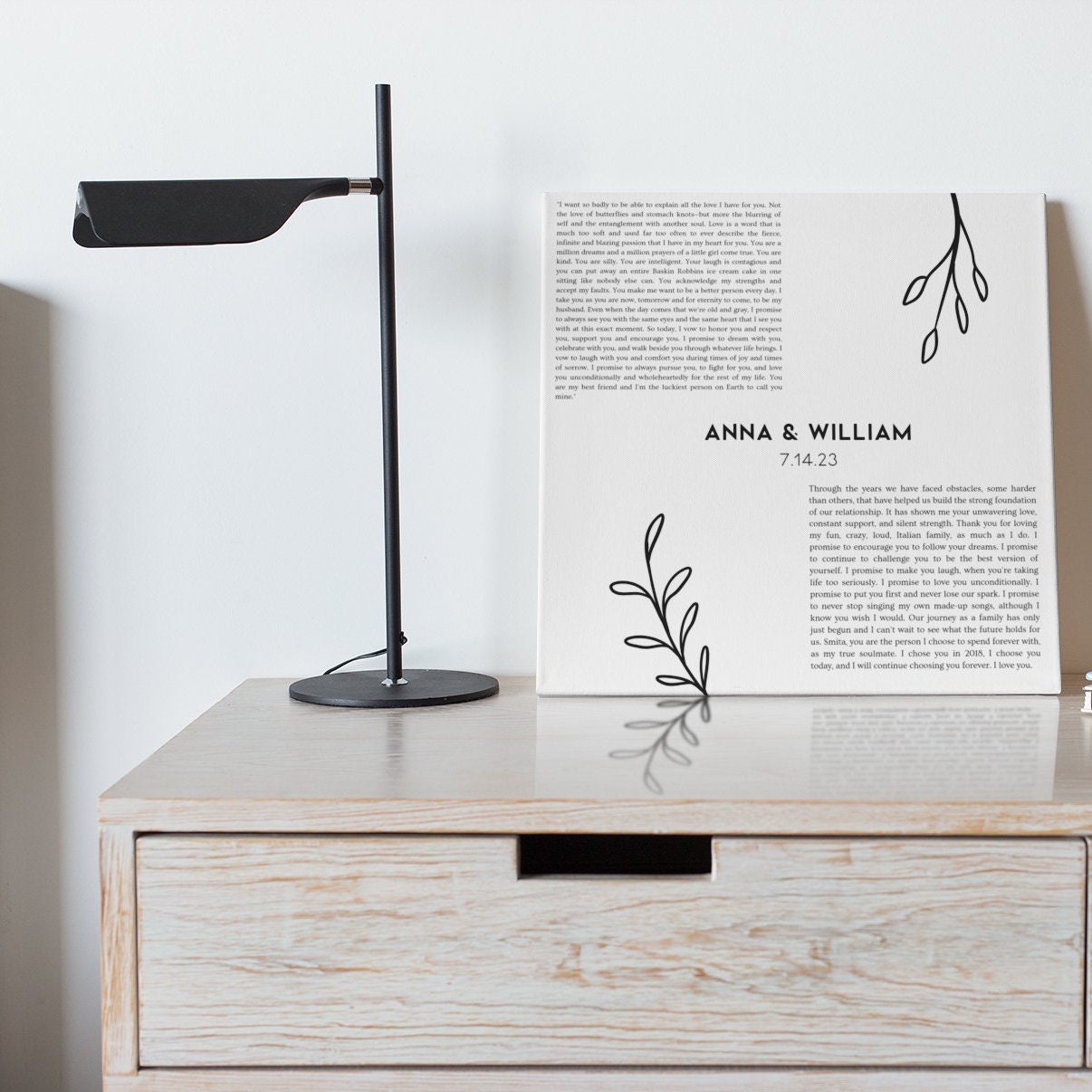 Canvas Wedding Vows Keepsake, Anniversary or Housewarming Gift, Modern ...