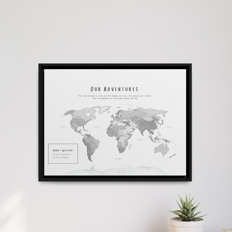 Custom World Map, Personalized Push Pin Canvas, Framed Travel Map of ...