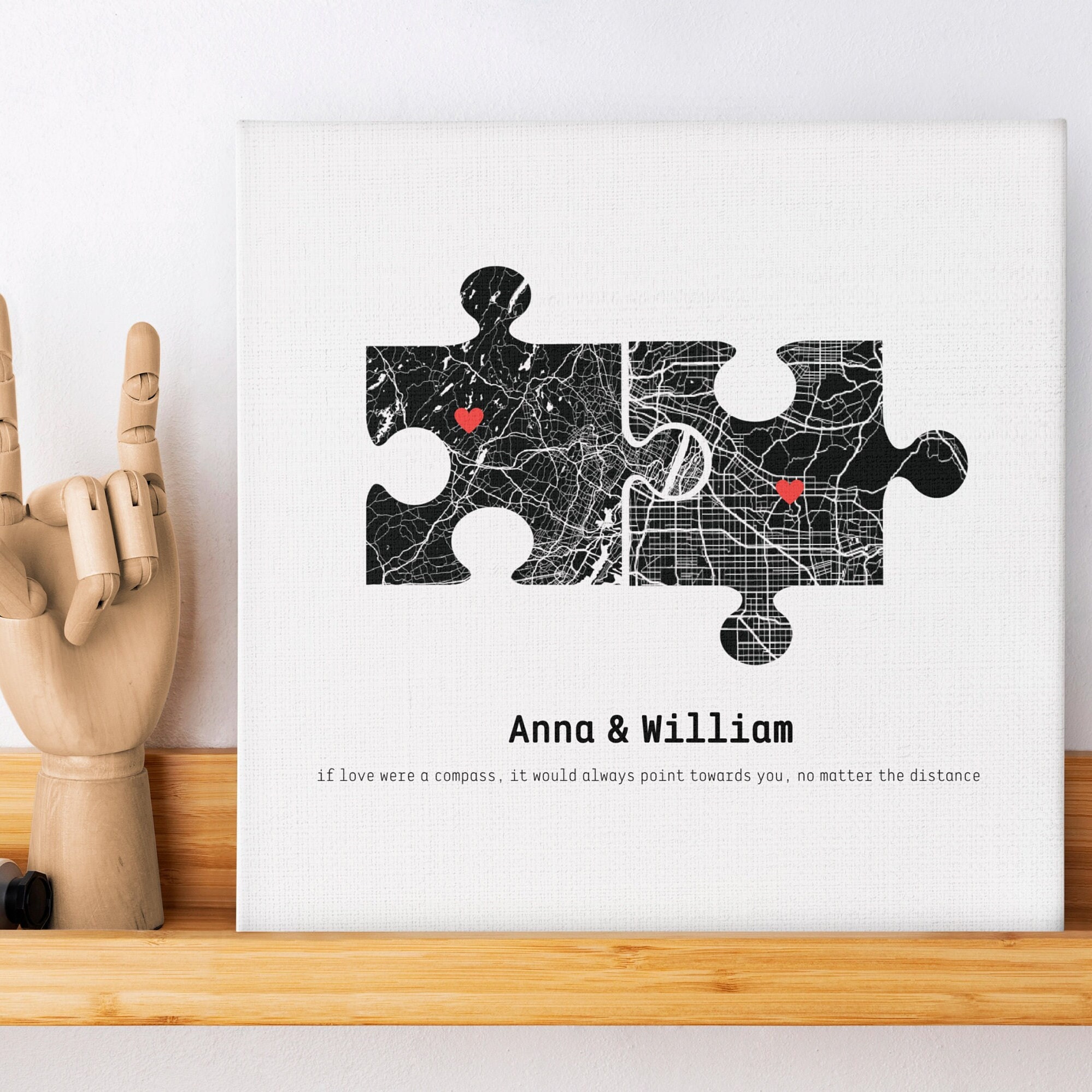 Canvas Jigsaw Puzzle Piece Map, One Year Anniversary, Long Distance ...