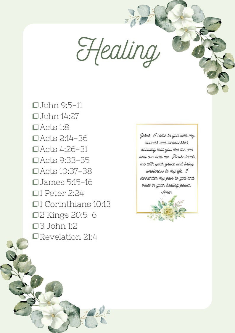 Prayer Bible Theme Healing Checklist - Etsy