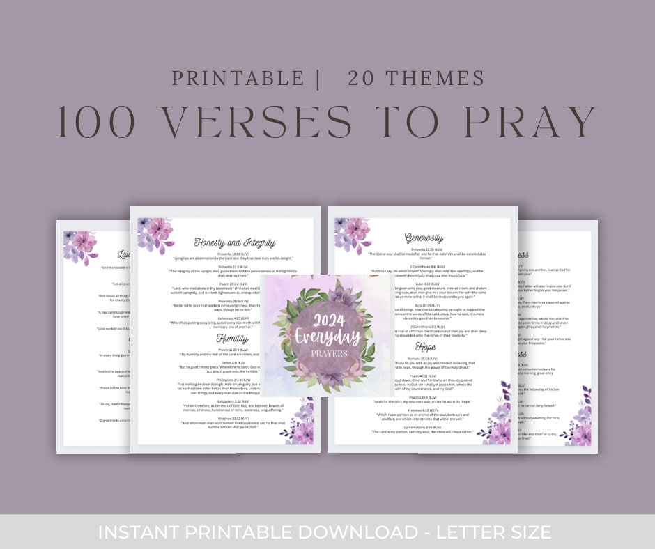 Prayer Bible Themes, 100 Everyday Prayer Verses for 2024 - Etsy