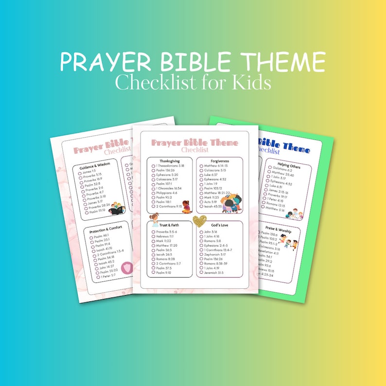 Prayer Bible Theme Checklist Kids Edition, 2 Colors Included - Etsy