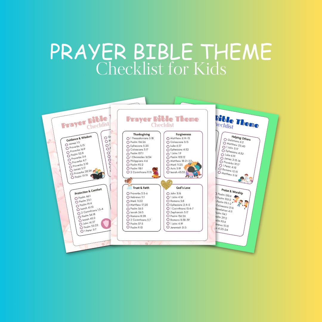 Prayer Bible Theme Checklist Kids Edition, 2 Colors Included - Etsy