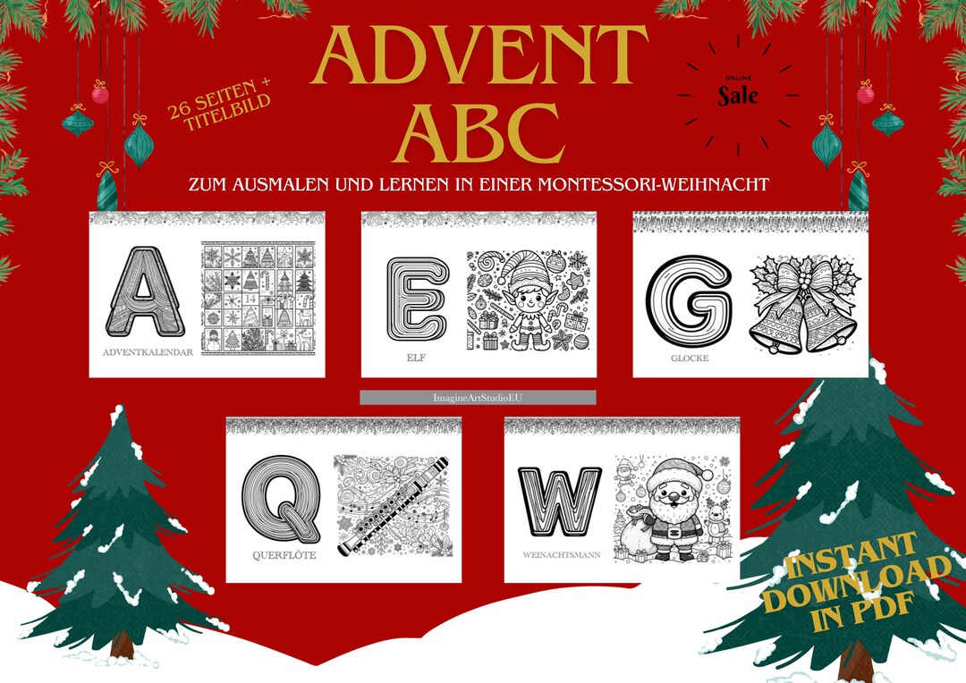 Instant Download: Christmas Advent ABC Coloring Pages for Children ...