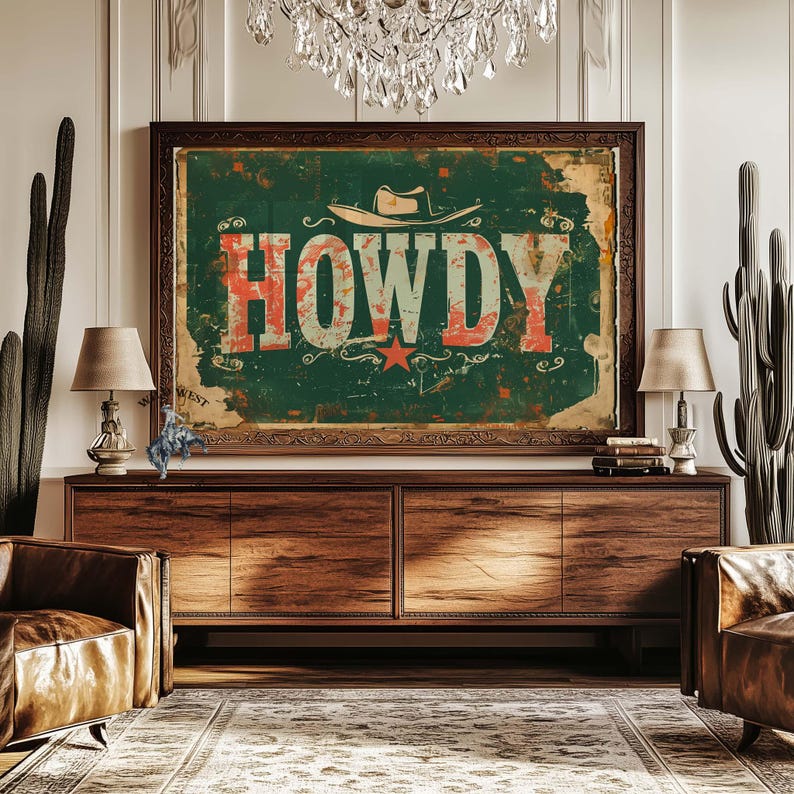 HOWDY Distressed Typography Poster, Western Poster, Western Room Decor ...