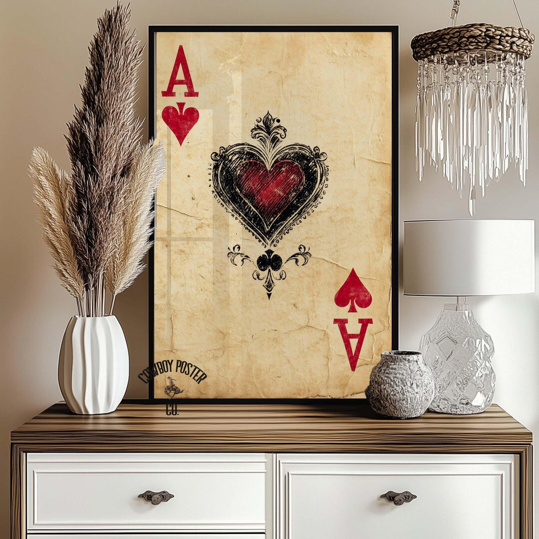 Western Heart Playing Card Poster, Western Poster, Western Room Decor ...