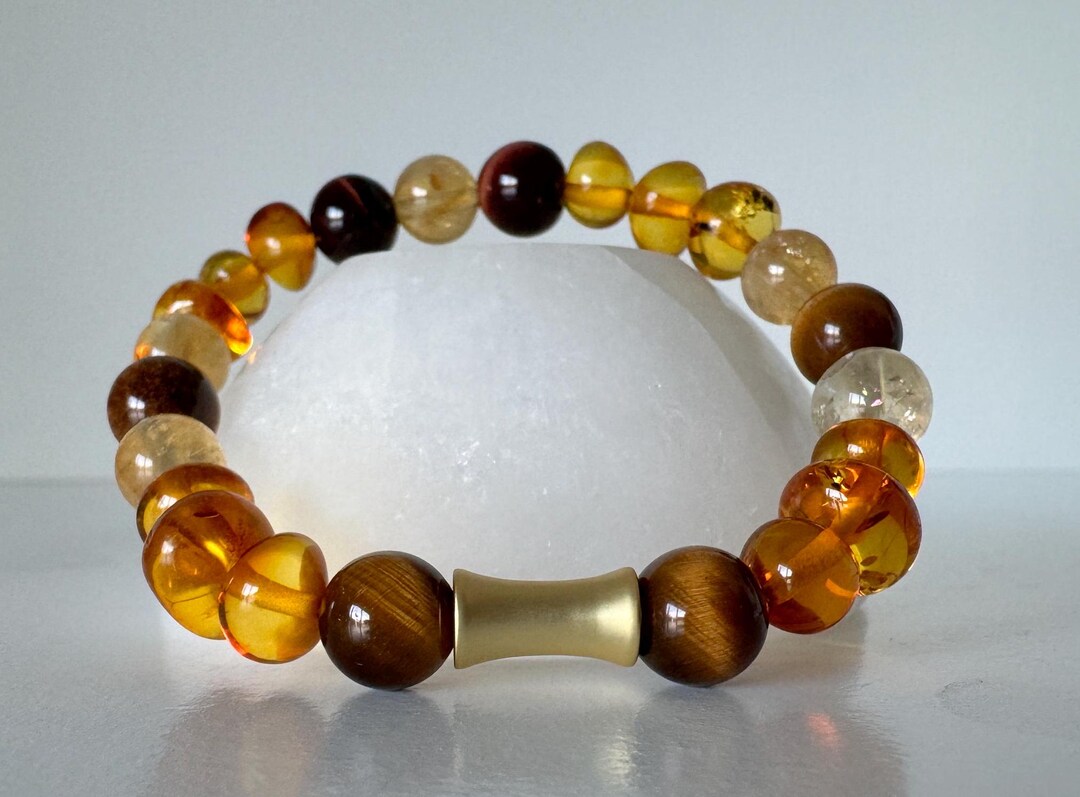 8mm Tiger Eye, Amber and Citrine Bracelet - Etsy