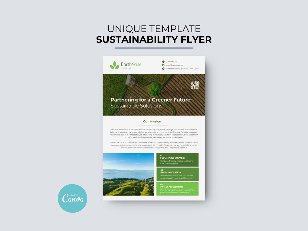 Sustainability Flyer Editable Canva Template Modern Design Eco Business ...