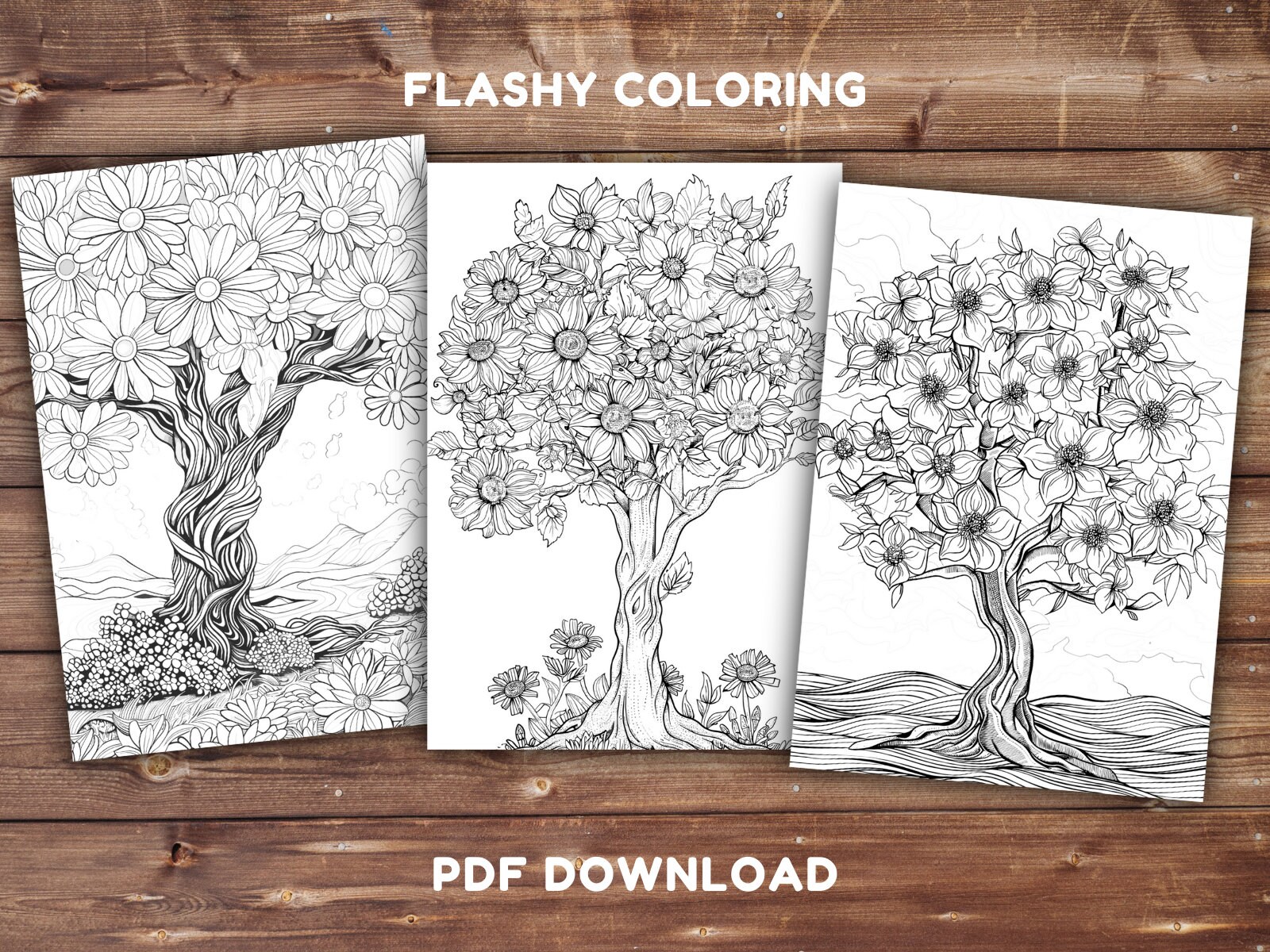 Flower Tree Coloring Book | INSTANT DOWNLOAD | Printable Coloring Pages ...