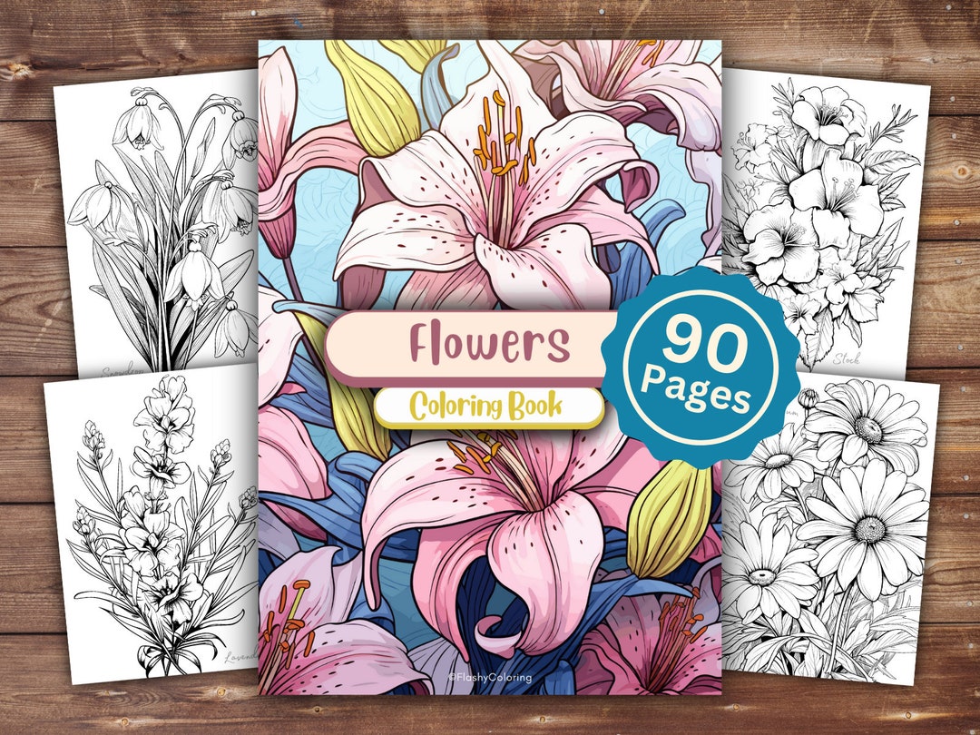 Flowers Coloring Book | Cute Flower Coloring Book | INSTANT DOWNLOAD ...