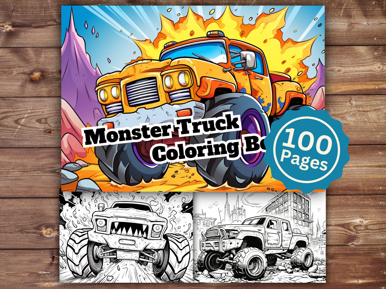 100 Monster Truck Coloring Sheet, Monster Truck Coloring Book, INSTANT ...