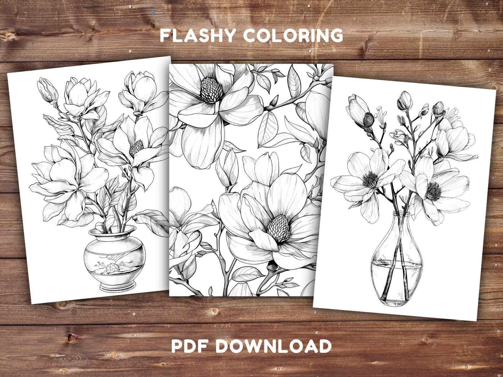 Magnolia Flower Coloring Book | INSTANT DOWNLOAD | Printable Coloring ...