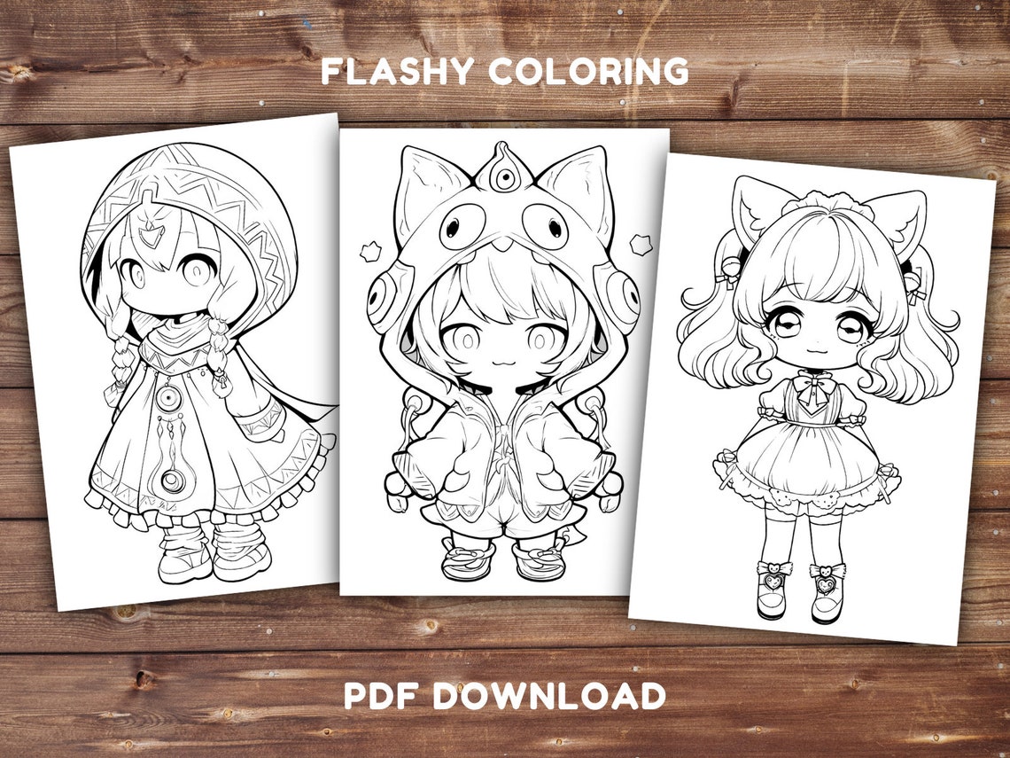 Chibi Girls Coloring Book | INSTANT DOWNLOAD | Printable Coloring Pages ...