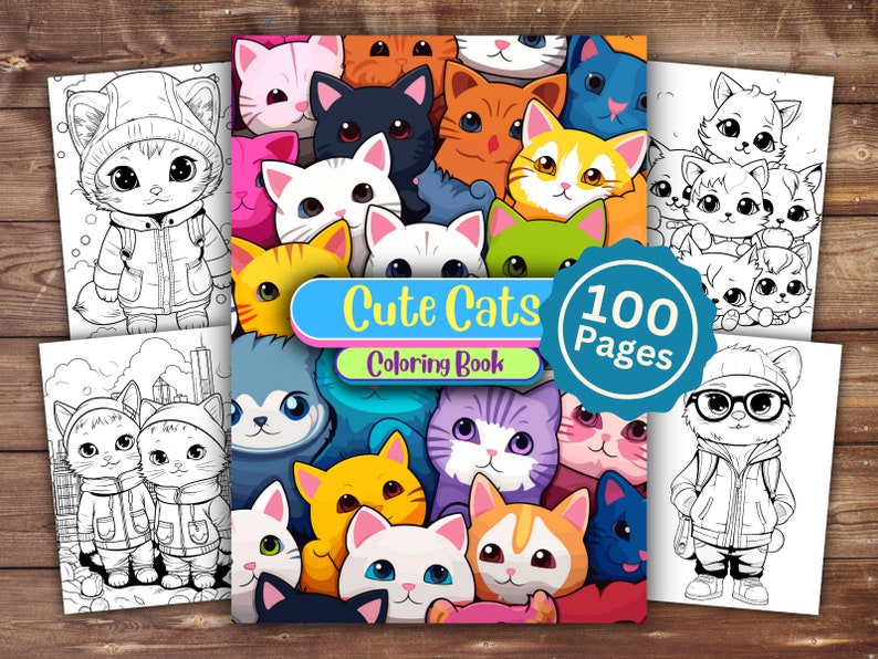 Cute Cats Coloring Book | INSTANT DOWNLOAD | Printable Coloring Pages ...
