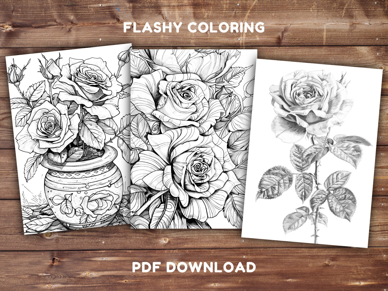 Rose Flower Coloring Book | INSTANT DOWNLOAD | Printable Coloring Pages ...