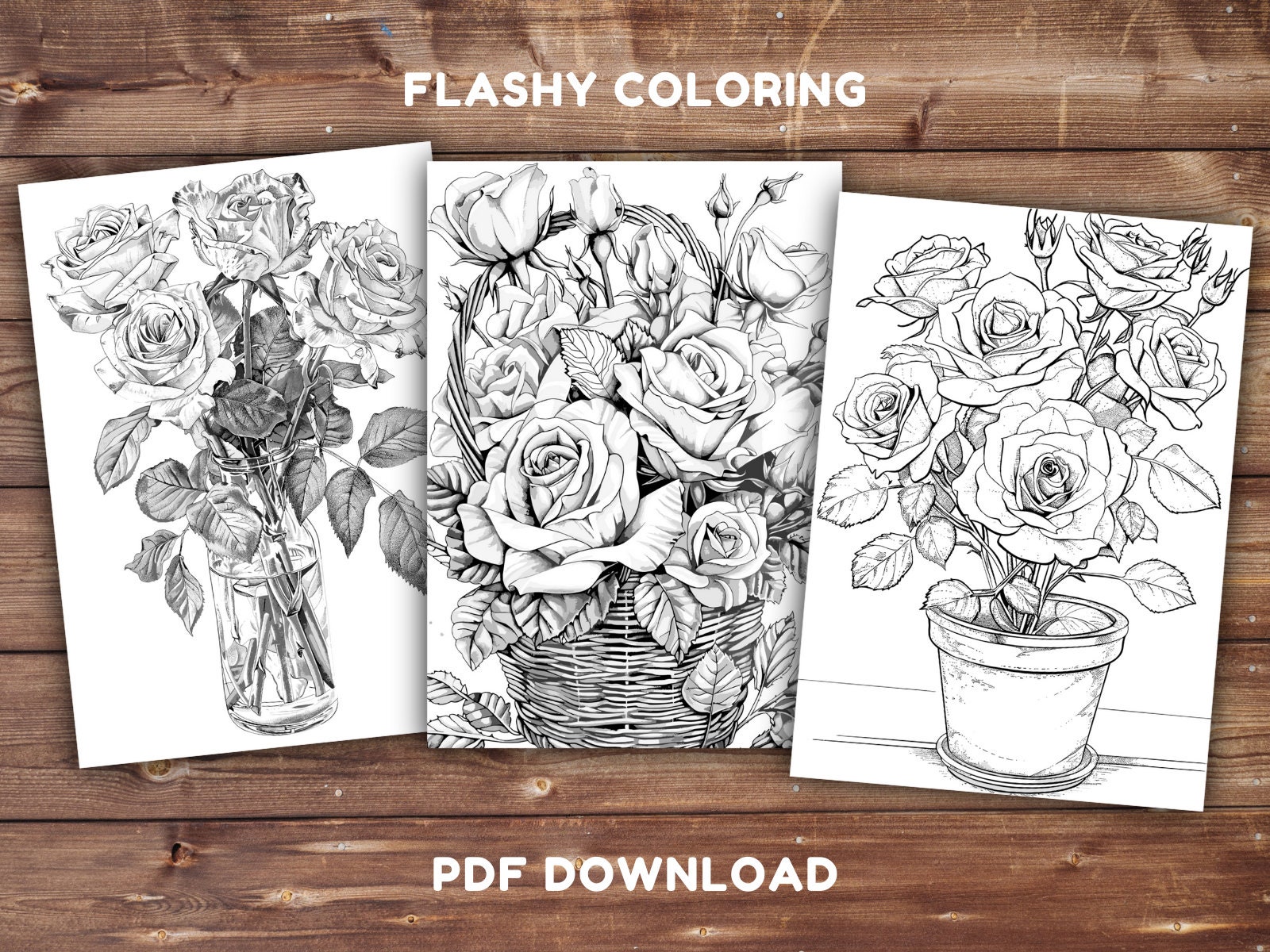Rose Flower Coloring Book | INSTANT DOWNLOAD | Printable Coloring Pages ...