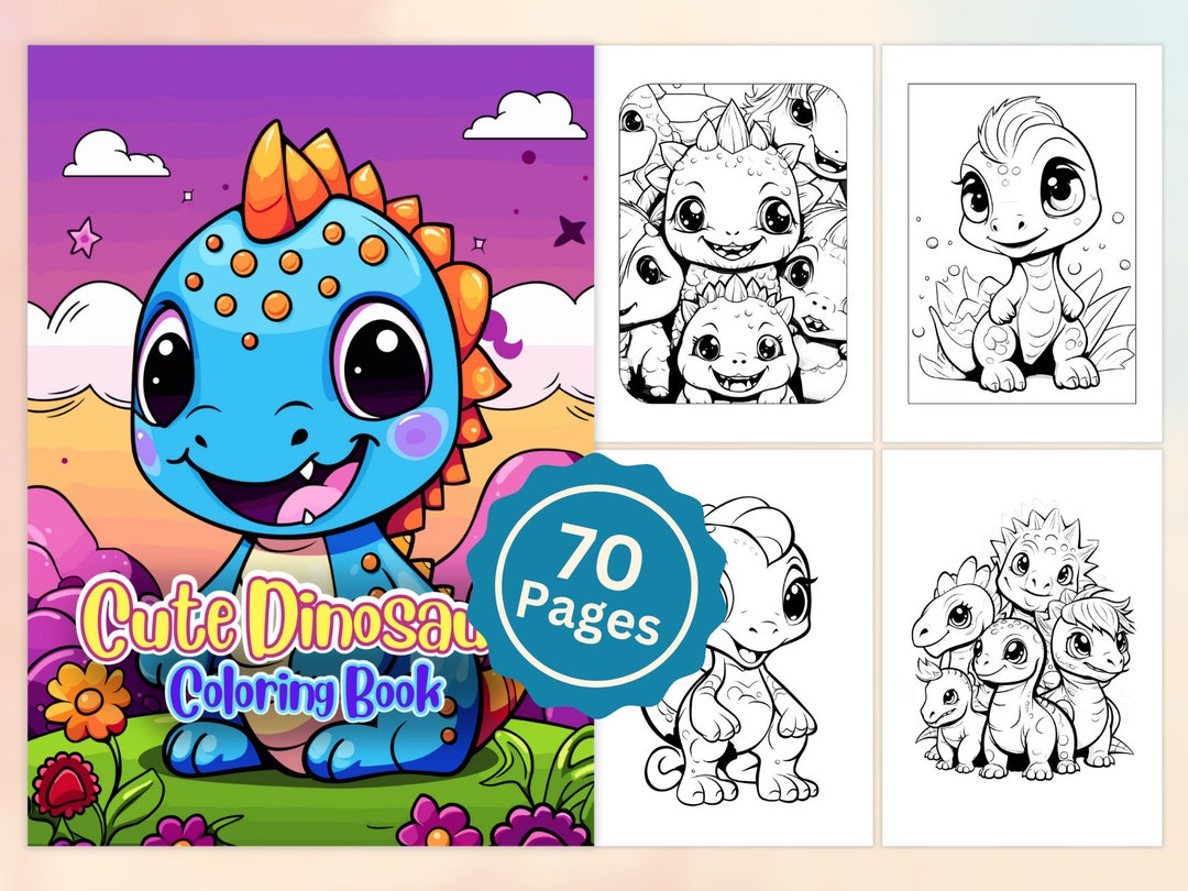 Cute Dinosaur Coloring Book INSTANT DOWNLOAD Printable Coloring Pages ...