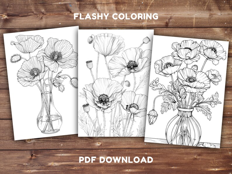 Poppy Flower Coloring Book | INSTANT DOWNLOAD | Printable Coloring ...