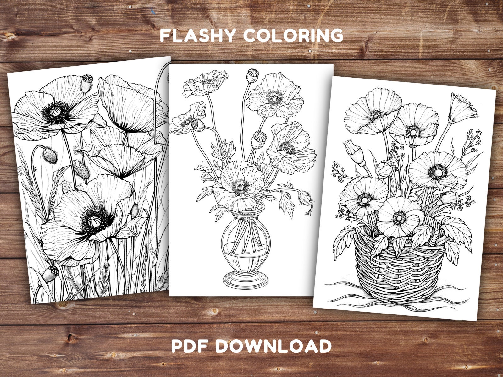 Poppy Flower Coloring Book | INSTANT DOWNLOAD | Printable Coloring ...