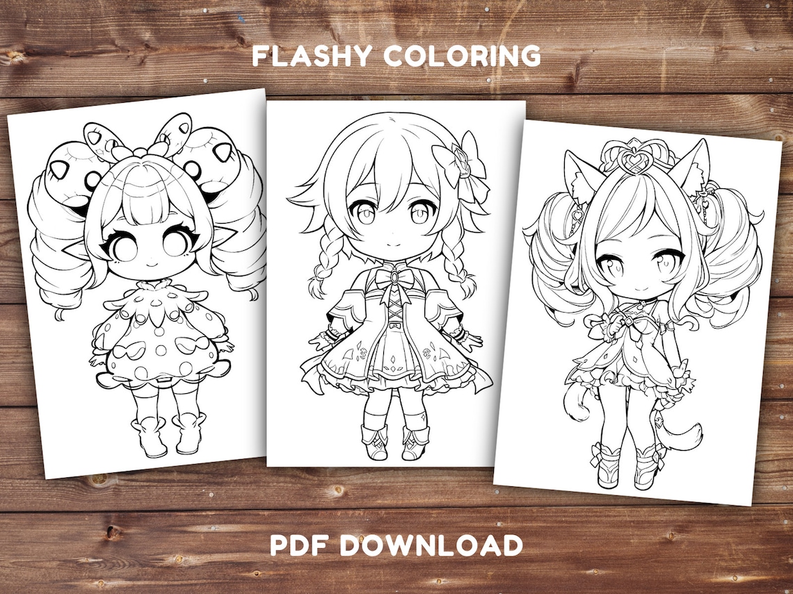 Chibi Girls Coloring Book | INSTANT DOWNLOAD | Printable Coloring Pages ...