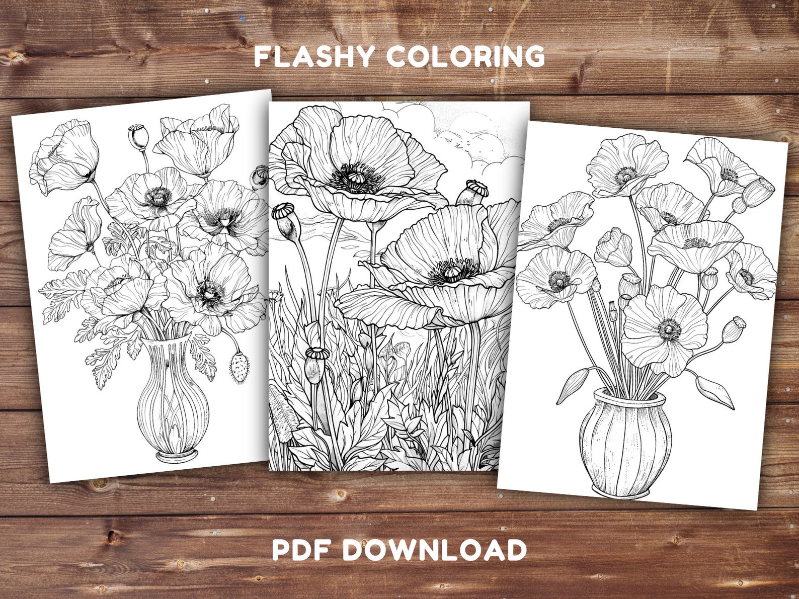 Poppy Flower Coloring Book | INSTANT DOWNLOAD | Printable Coloring ...