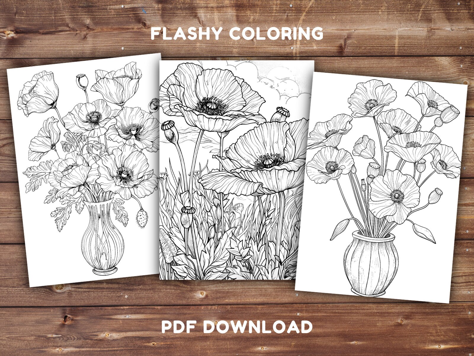 Poppy Flower Coloring Book | INSTANT DOWNLOAD | Printable Coloring ...