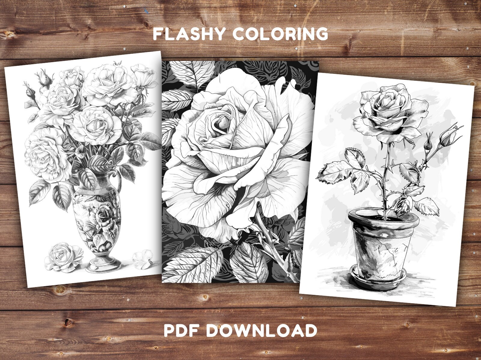 Rose Flower Coloring Book | INSTANT DOWNLOAD | Printable Coloring Pages ...