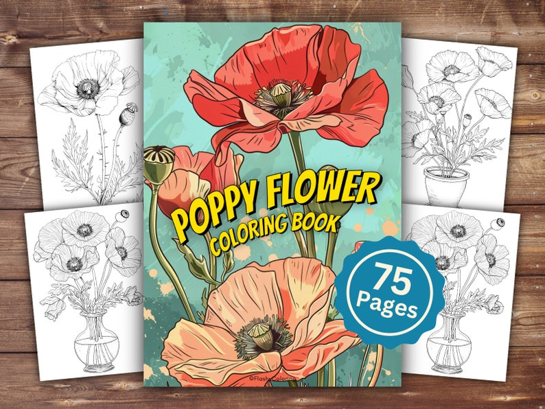Poppy Flower Coloring Book | INSTANT DOWNLOAD | Printable Coloring ...