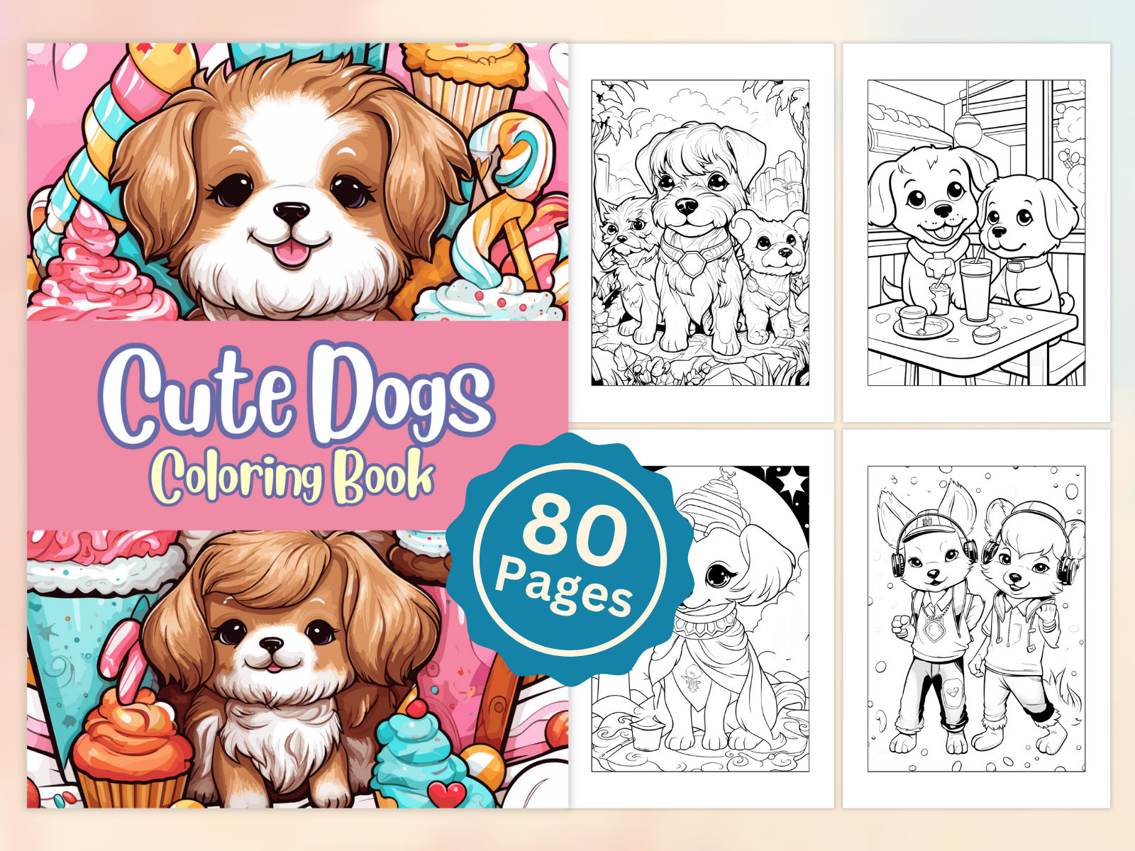 Cute Dog Coloring Book INSTANT DOWNLOAD Printable Coloring Pages Kawaii ...