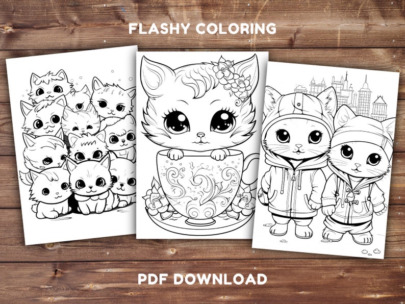 Cute Cats Coloring Book | INSTANT DOWNLOAD | Printable Coloring Pages ...
