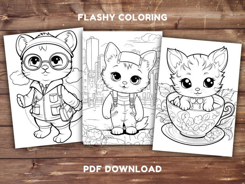 Cute Cats Coloring Book | INSTANT DOWNLOAD | Printable Coloring Pages ...