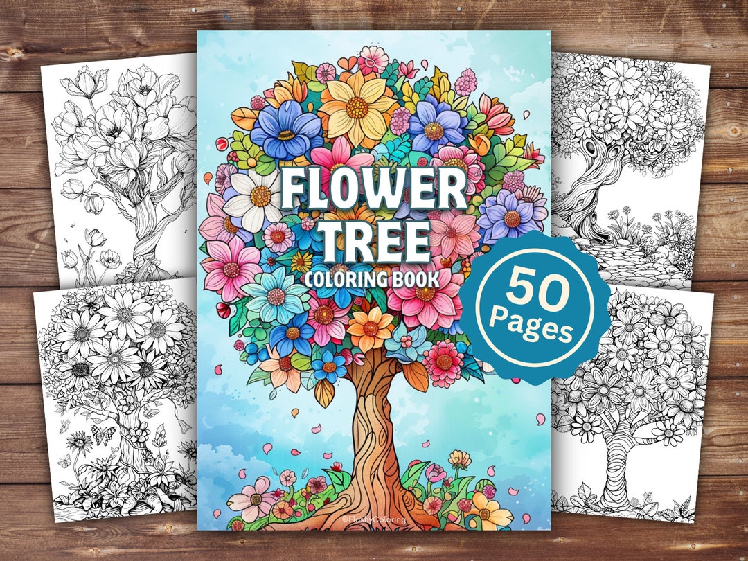 Flower Tree Coloring Book | INSTANT DOWNLOAD | Printable Coloring Pages ...