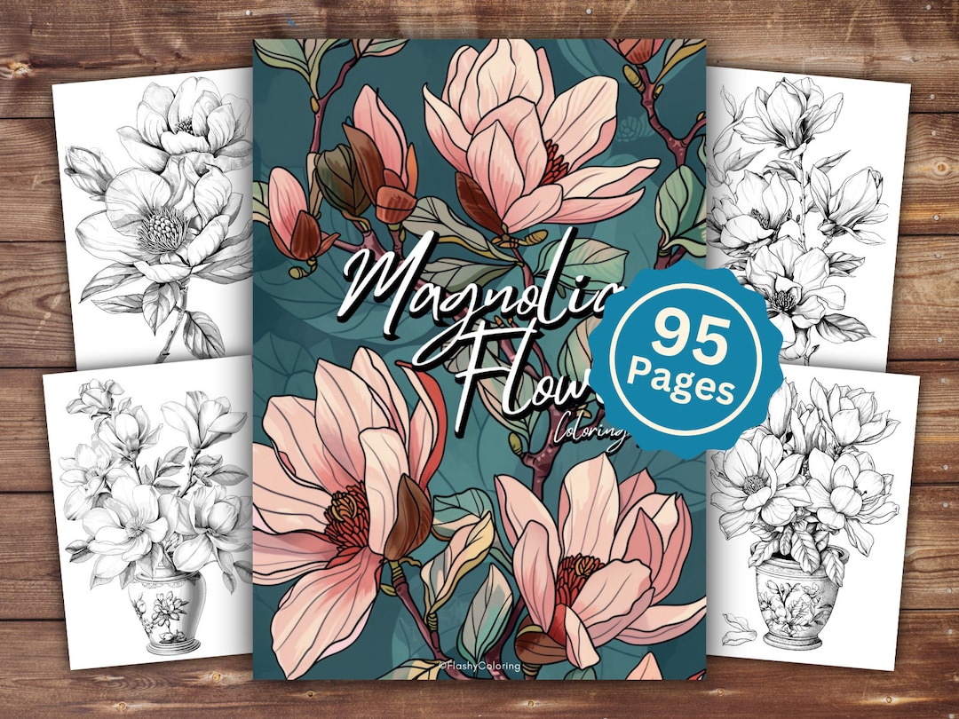 Magnolia Flower Coloring Book | INSTANT DOWNLOAD | Printable Coloring ...