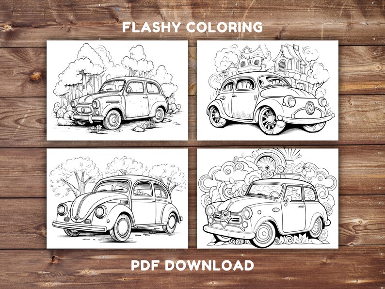 Cute Cars Coloring Book | INSTANT DOWNLOAD | Printable Coloring Pages ...