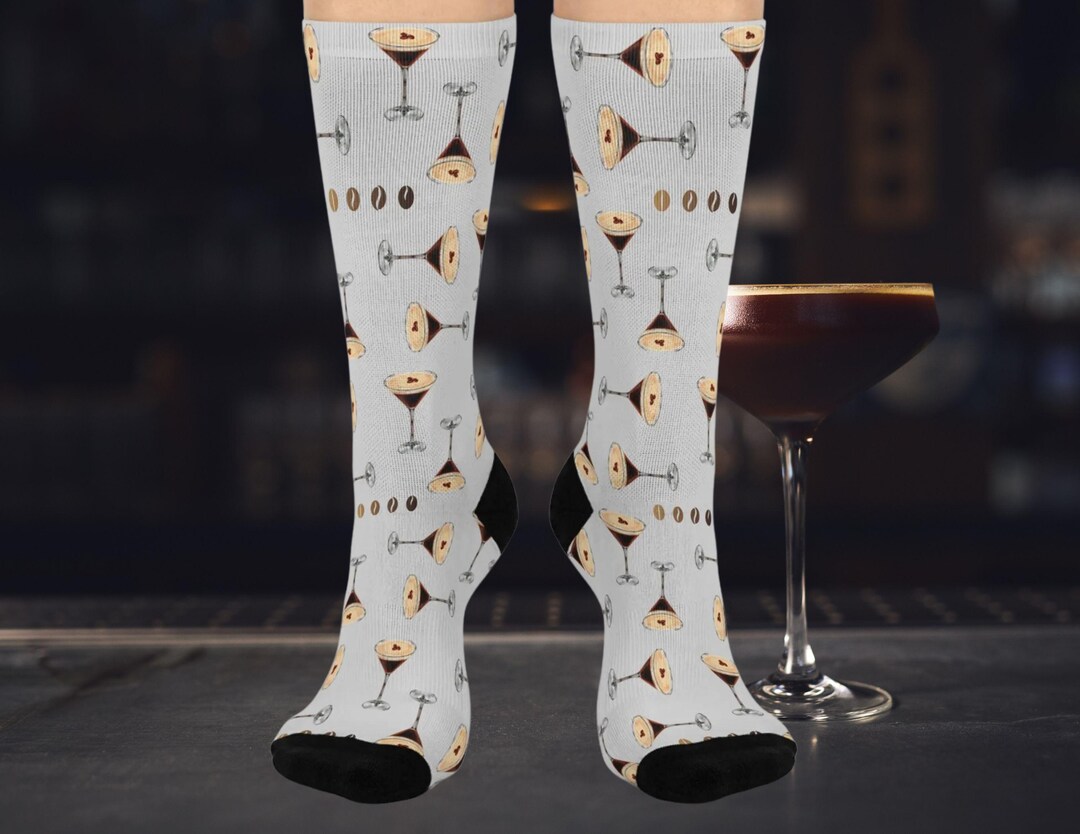 Espresso Martini Crew Socks, Cocktail Dress Socks, Unisex Adult One ...