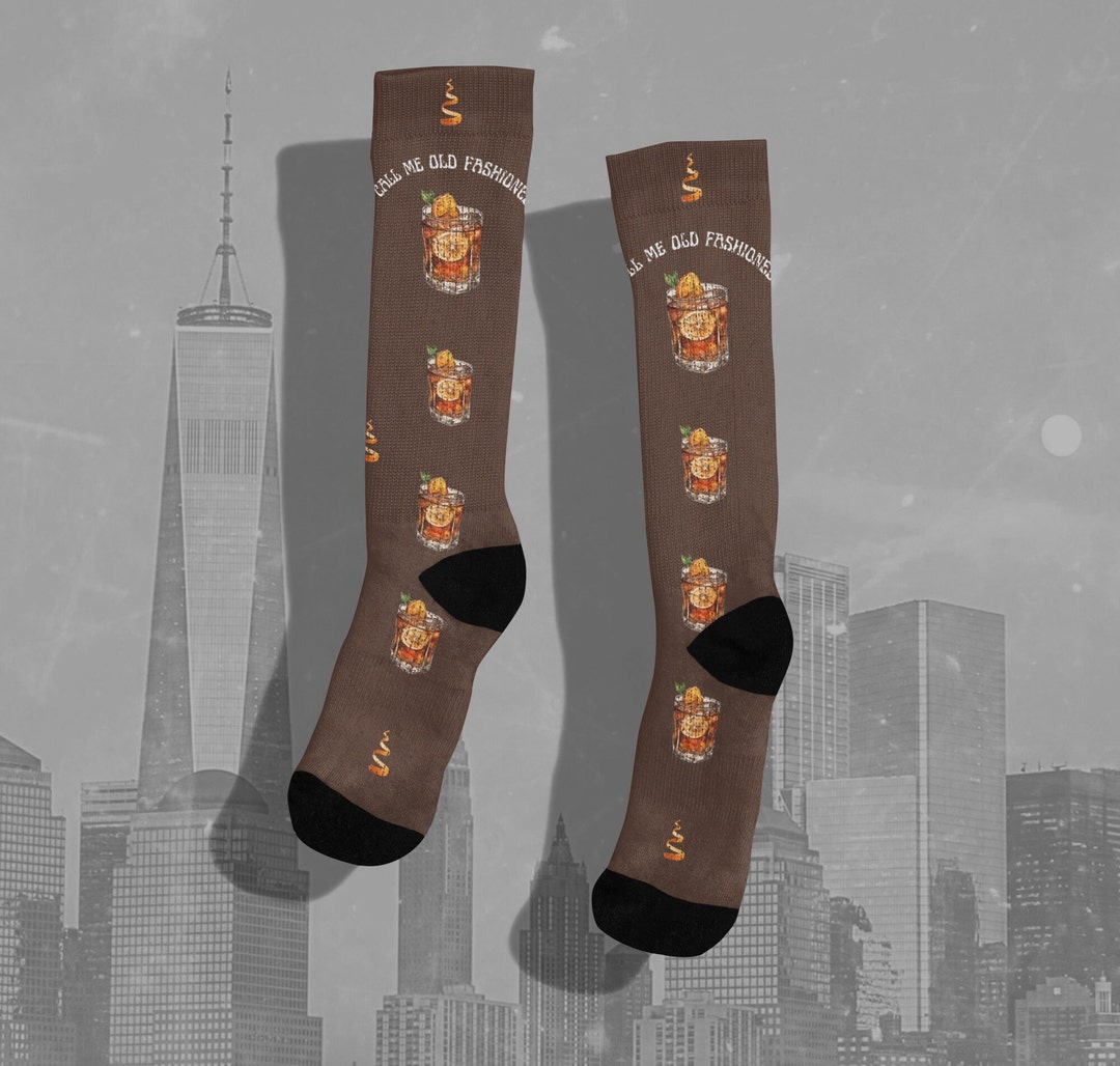 Old Fashioned Cocktail Novelty Crew Socks, Classic Funky Dress Socks ...