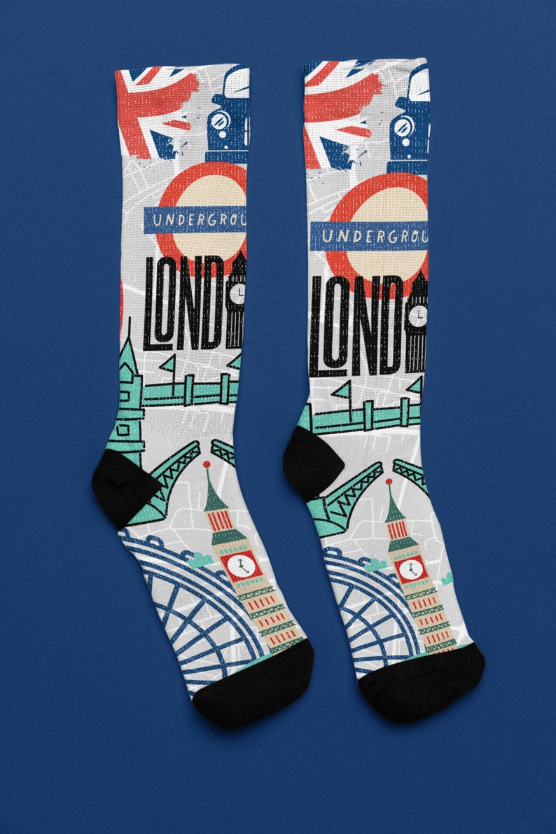 London Map Socks, Tower of London, Big Ben, British Flag Fun Novelty ...