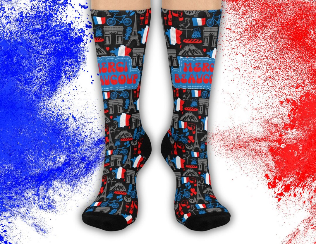 France Cushioned Crew Socks, Merci Beaucoup Eiffel Tower Paris Dress ...