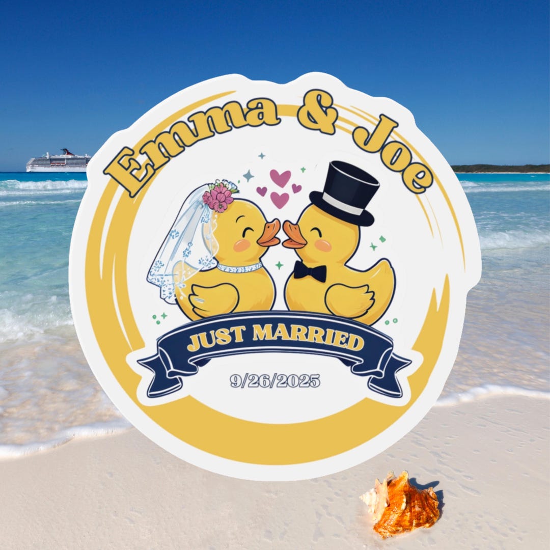Personalized Just Married Cruise Door Magnet: Bride & Groom Ducks ...