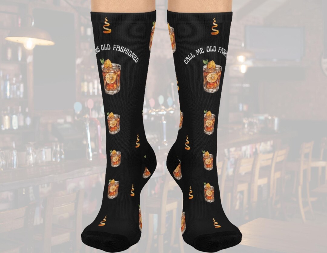 Old Fashioned Cocktail Novelty Crew Socks, Classic Funky Dress Socks ...