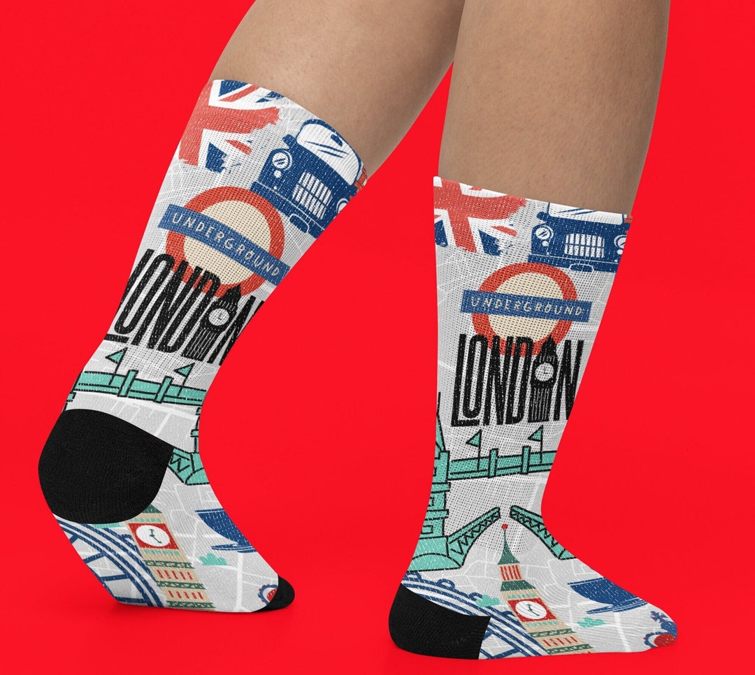 London Map Socks, Tower of London, Big Ben, British Flag Fun Novelty ...
