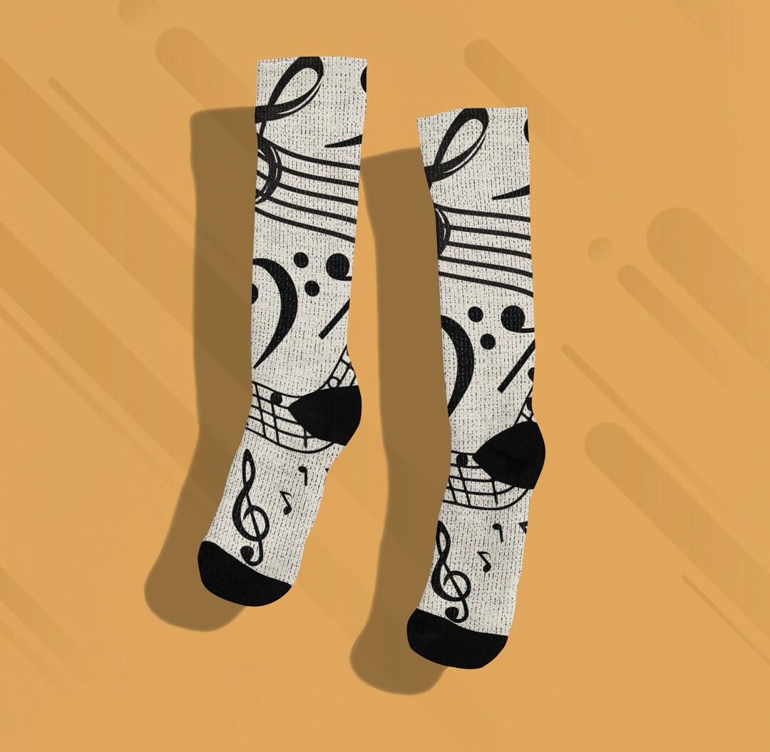 Music Symbols Novelty Crew Socks, Music Staff Dress Socks, Fun Piano ...