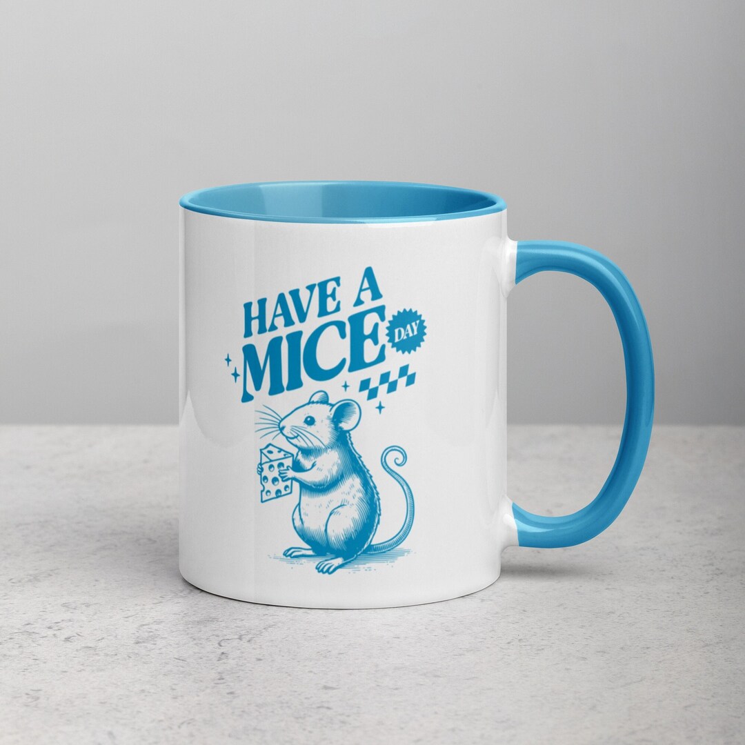 Have A MICE Day! / Funny Mouse Design Ceramic Light Blue Coffee Mug, 2 ...