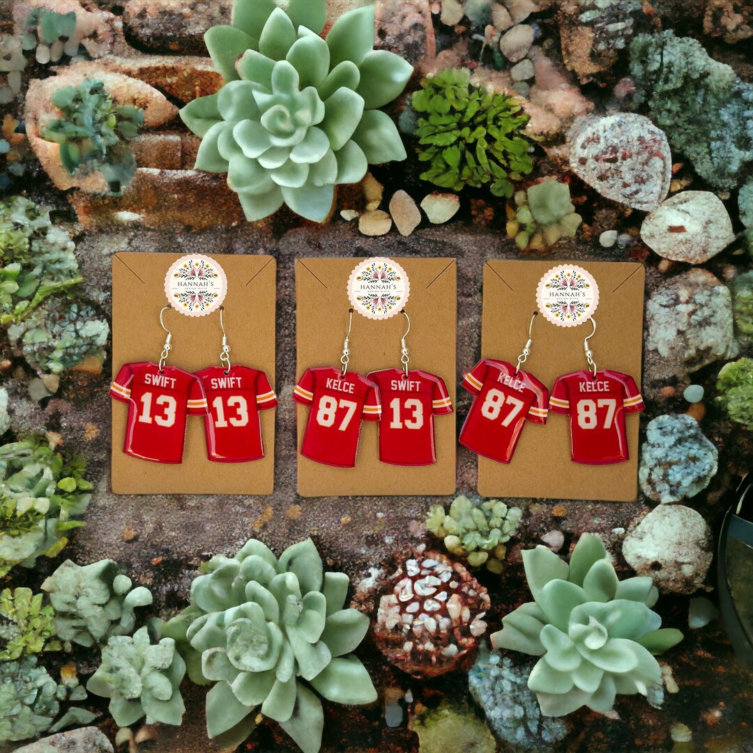 Taylor Swift & Travis Kelce Chiefs Jersey Earrings, Silver Coated ...